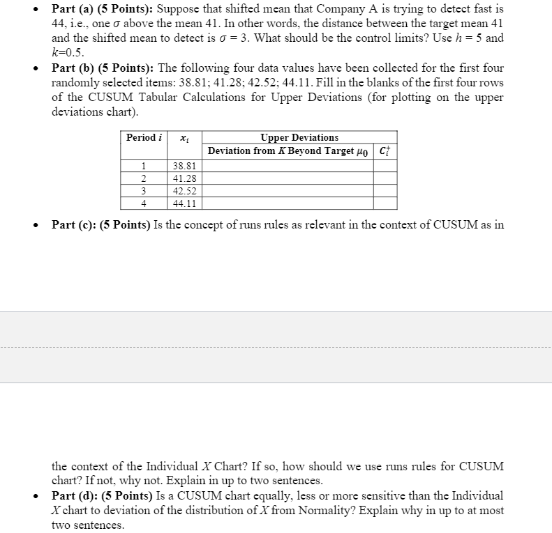 Solved Company A has decided to use CUSUM Chart to monitor a | Chegg.com