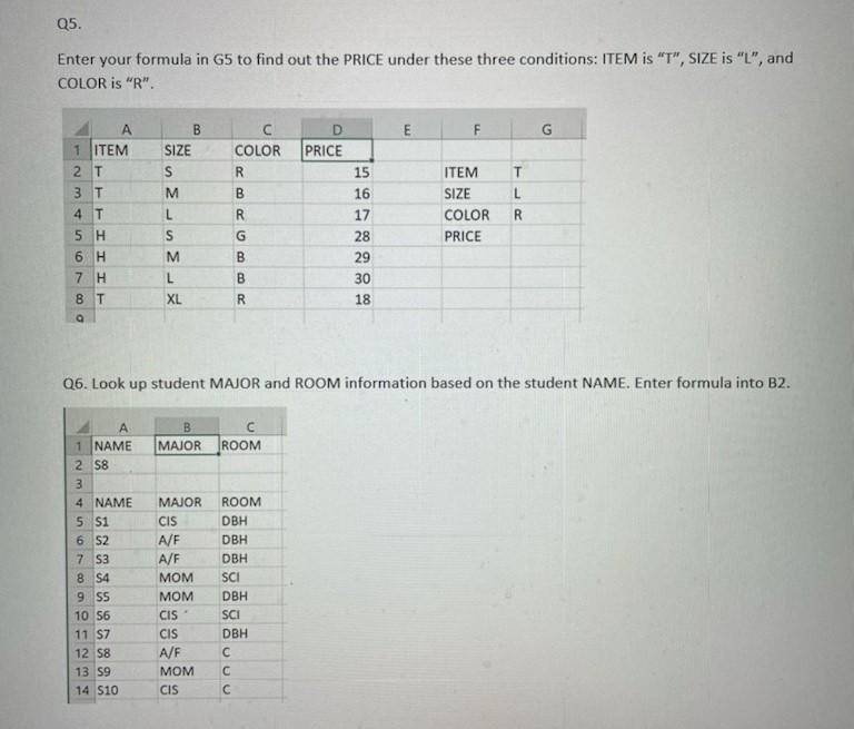 Solved Completing each question by using VLOOKUP, INDEX and | Chegg.com