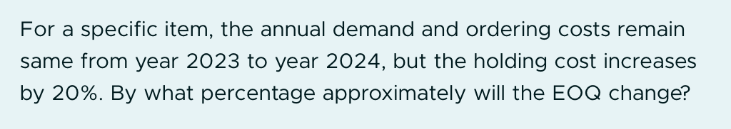 Solved For a specific item, the annual demand and ordering | Chegg.com