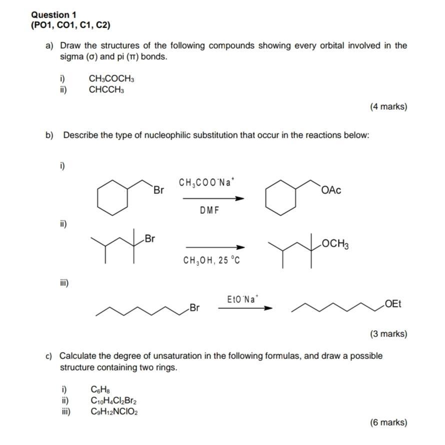 Solved Question 1 (PO1, CO1, C1, C2) a) Draw the structures | Chegg.com