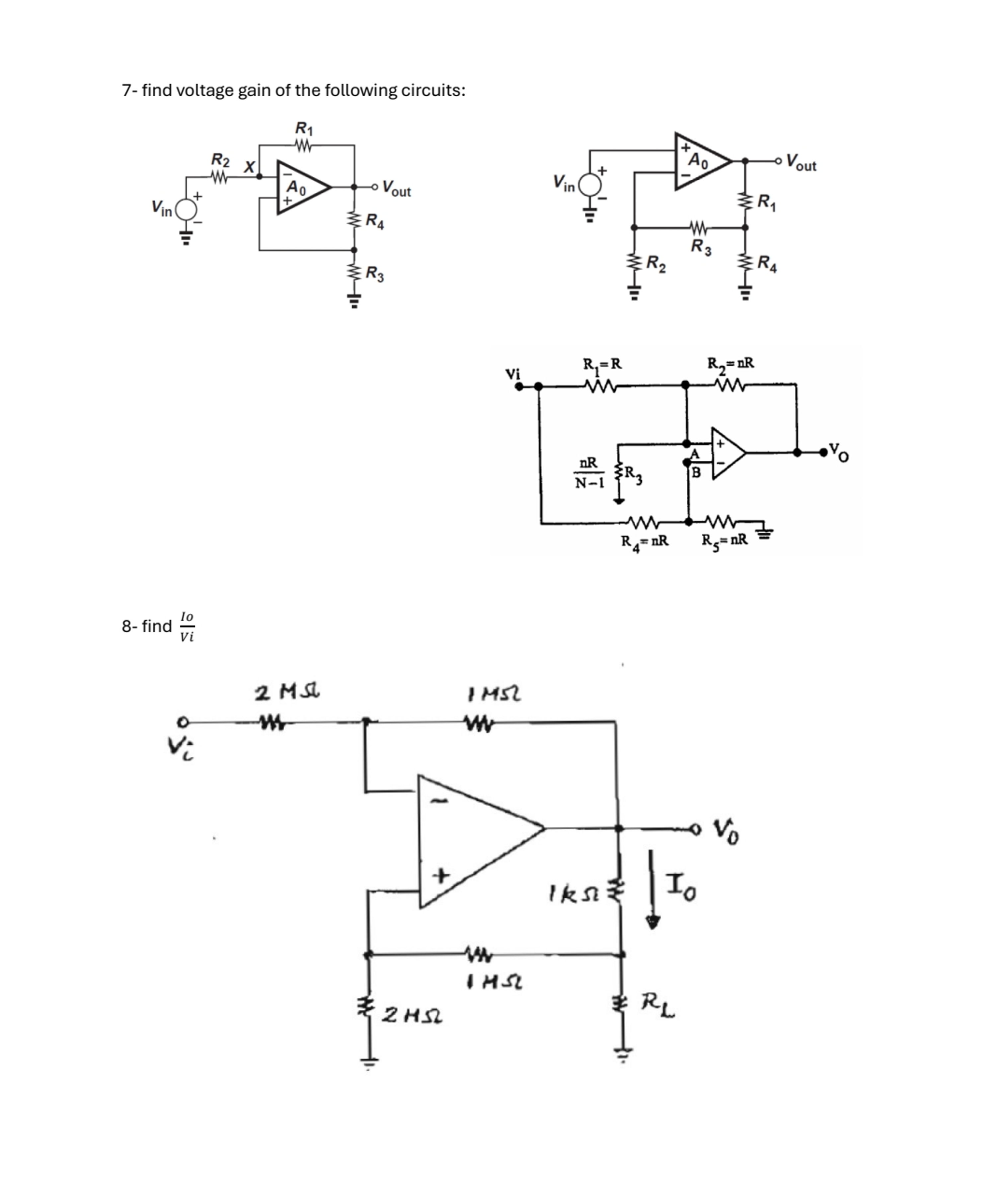 Solved 7- ﻿find voltage gain of ﻿the following circuits:8- | Chegg.com