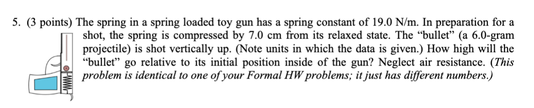 Solved 5. (3 points) The spring in a spring loaded toy gun | Chegg.com