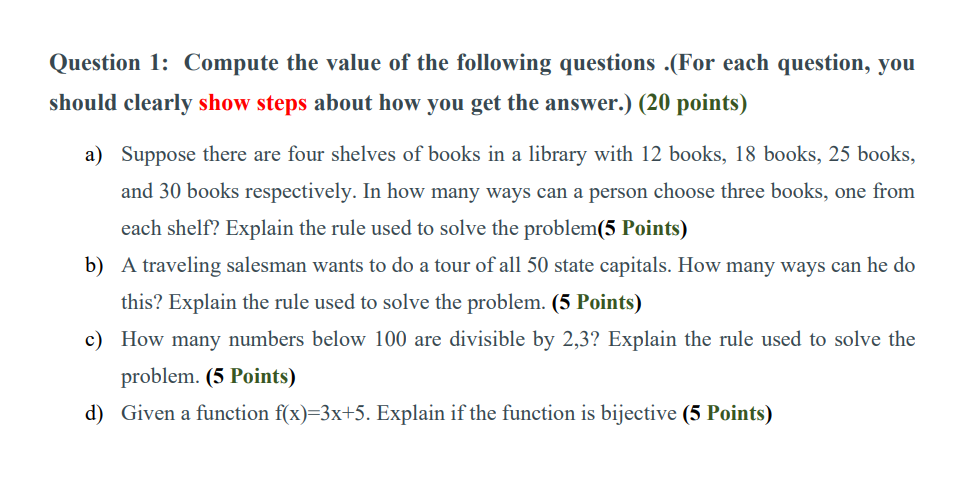 Solved Question 1: Compute the value of the following | Chegg.com