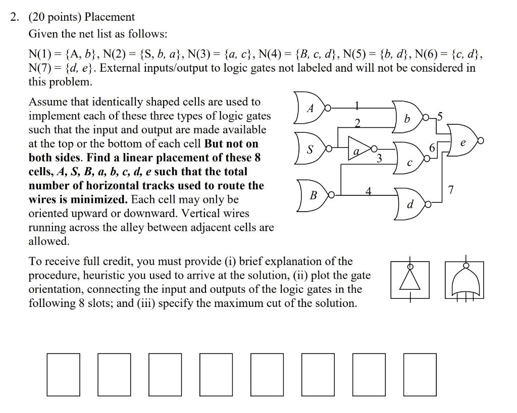 Solved (20 points) Placement Given the net list as follows: | Chegg.com