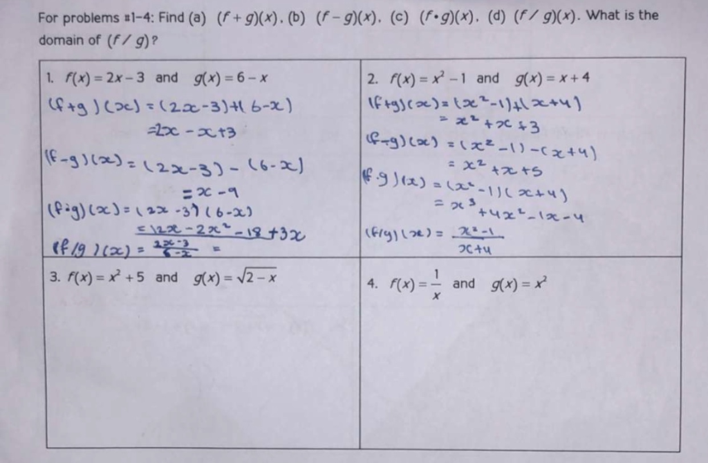 Solved For problems #1-4: Find (a) (f+9(x). (b) (f-g)(x). | Chegg.com