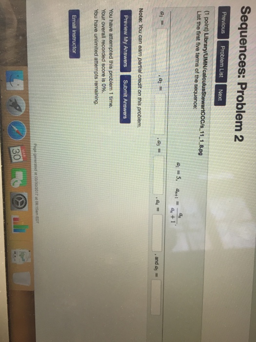 Solved Sequences: Problem 10 Previous Problem Next (1 point | Chegg.com