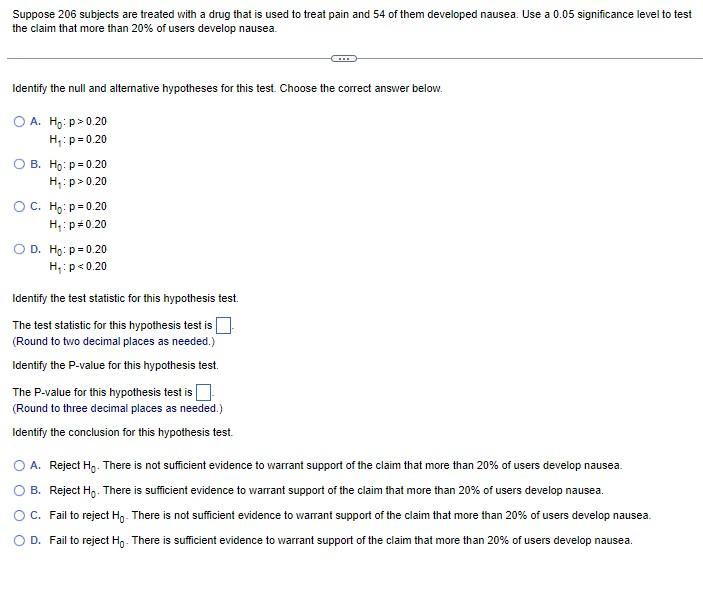 Solved Suppose 206 subjects are treated with a drug that is | Chegg.com