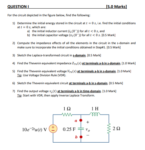Solved For the circuit depicted in the figure below, find | Chegg.com