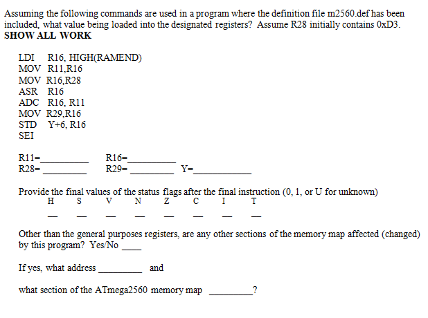 Solved Assuming the following commands are used in a program | Chegg.com