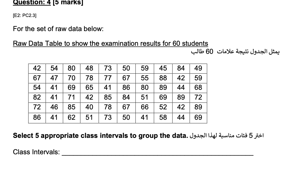 Solved Question: 4 [5 marks] [E2: PC2.3] For the set of raw | Chegg.com