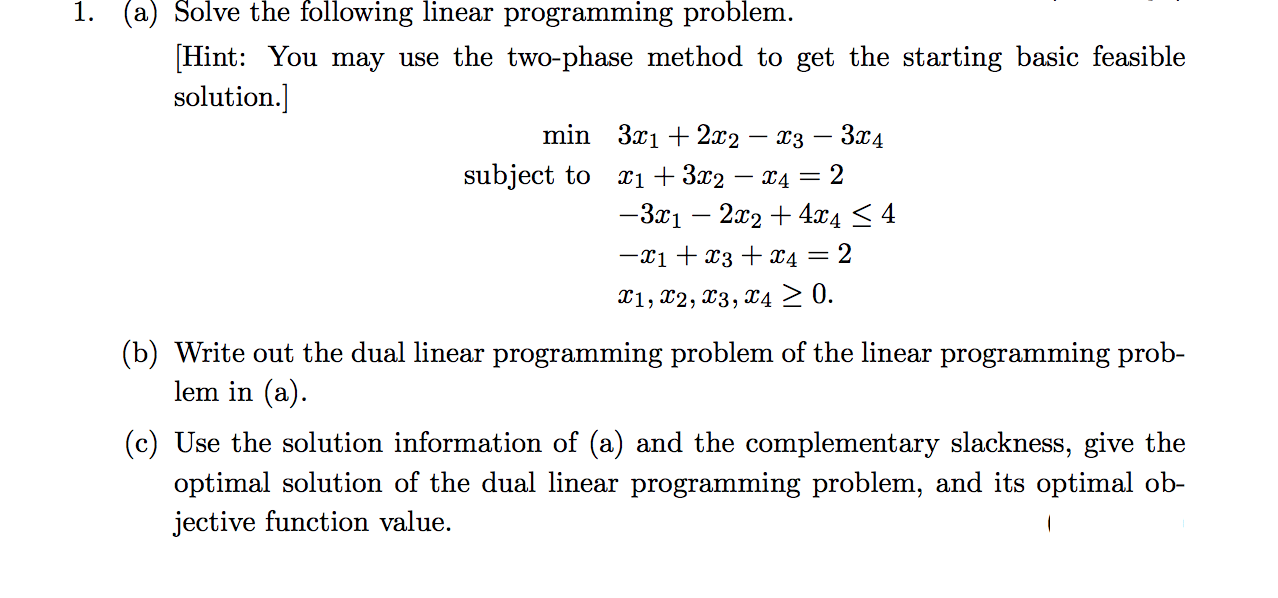 Solved 1. (a) Solve the following linear programming | Chegg.com