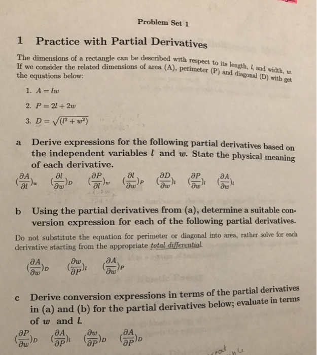 Solved Problem Set 1 1 Practice with Partial Derivatives The | Chegg.com