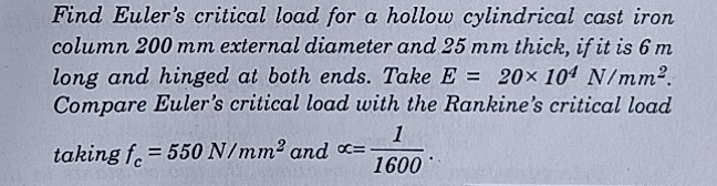 Solved Find Euler's critical load for a hollow cylindrical | Chegg.com