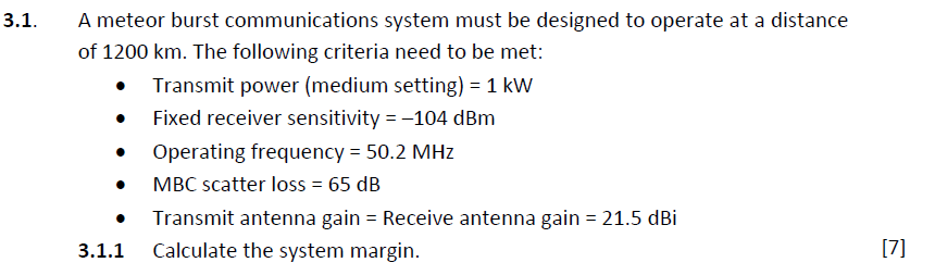 3.1. A meteor burst communications system must be | Chegg.com