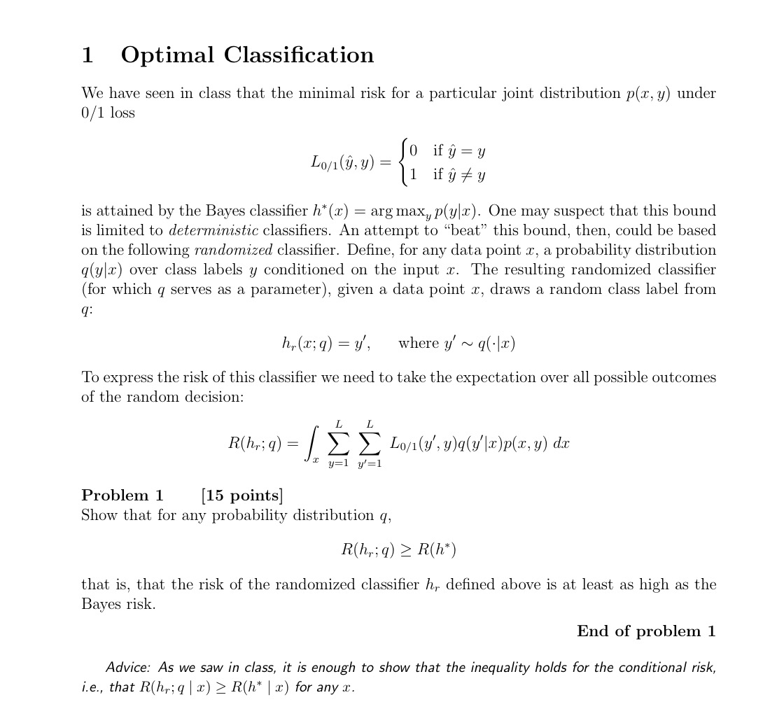 Solved 1 ﻿Optimal ClassificationWe have seen in class that | Chegg.com