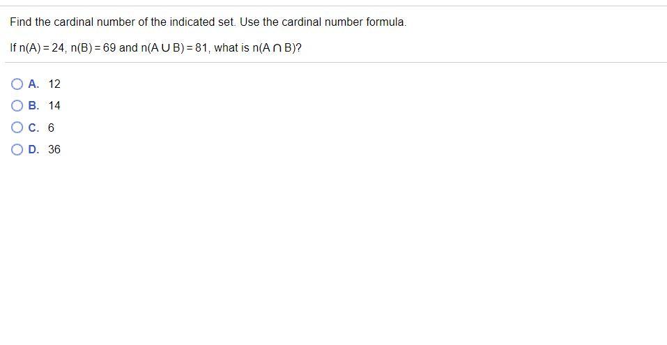 Solved Find the cardinal number of the indicated set. Use | Chegg.com