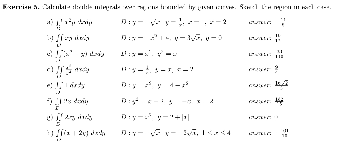 Solved Exercise 5 calculate Double Integrals Over Regions