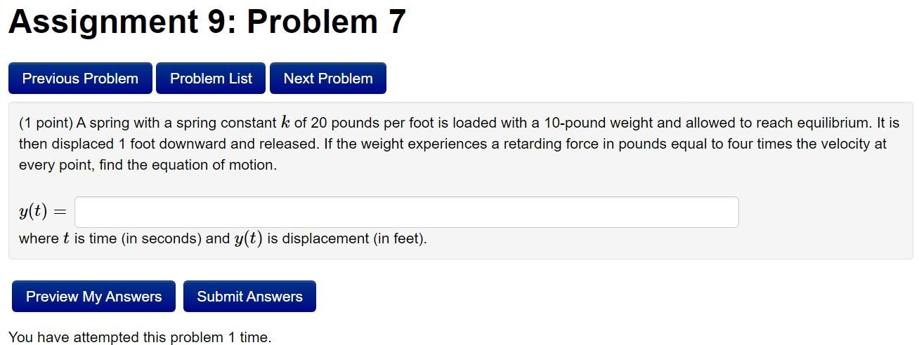 Solved Assignment 9: Problem 7 Previous Problem Problem List | Chegg.com