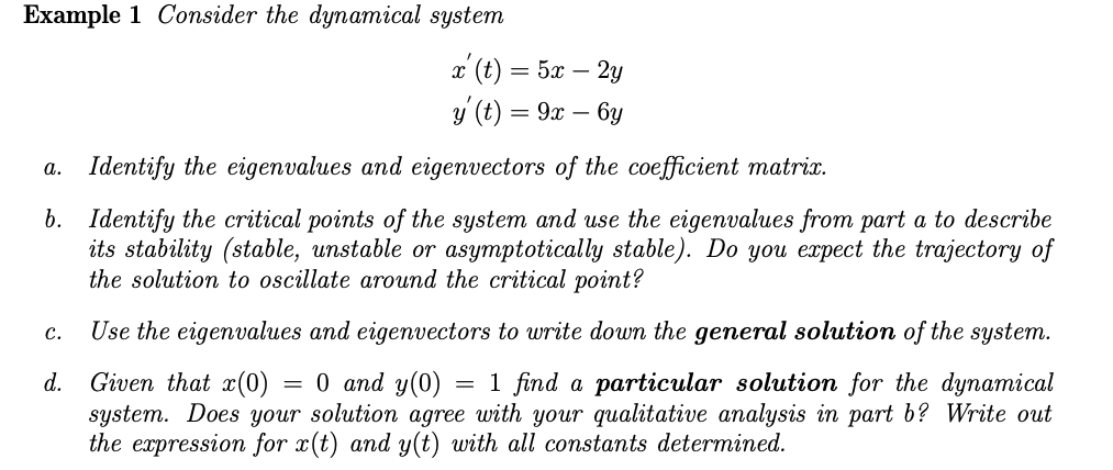 Solved Example 1 Consider the dynamical system | Chegg.com