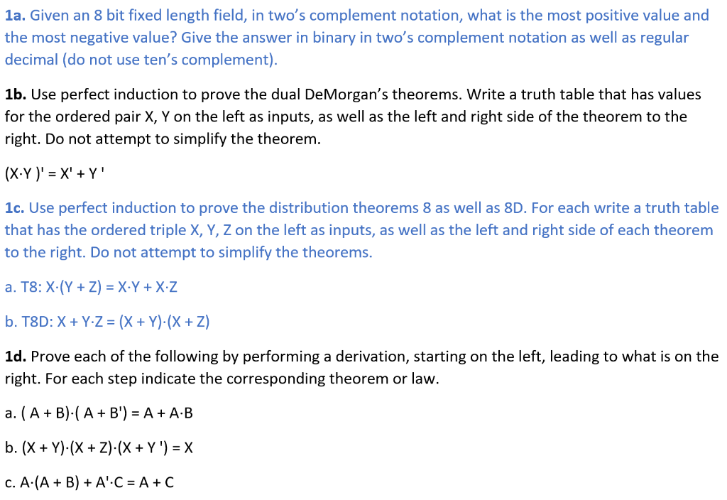 Solved la. Given an 8 bit fixed length field, in two's | Chegg.com