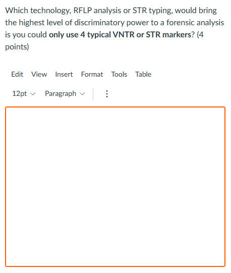 Solved Which technology, RFLP analysis or STR typing, would | Chegg.com