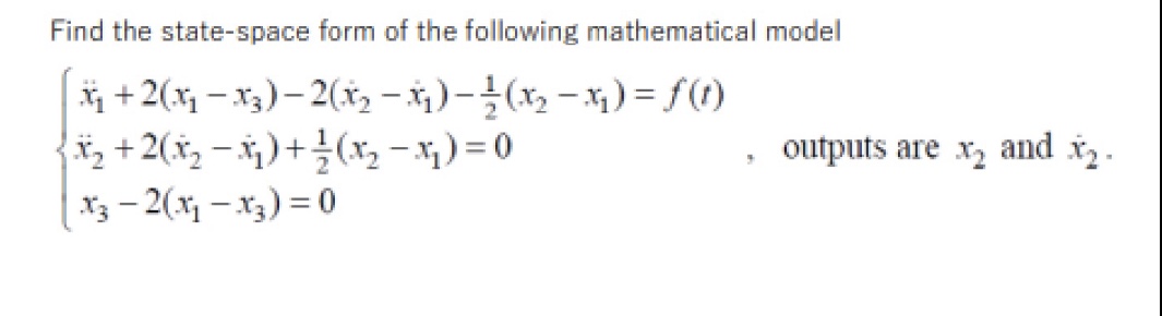 Solved Find the state-space form of the following | Chegg.com