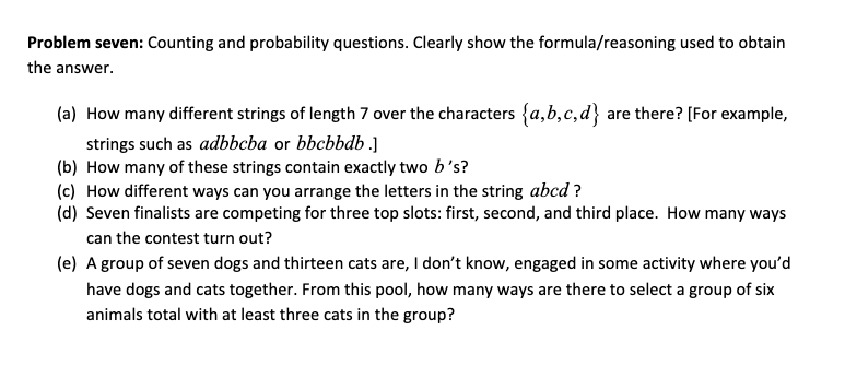 Solved Problem seven: Counting and probability questions. | Chegg.com