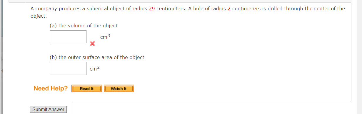 Solved A company produces a spherical object of radius 29 | Chegg.com