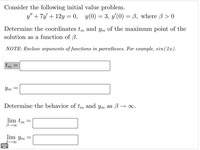 Solved Consider the following initial value problem. y" + | Chegg.com