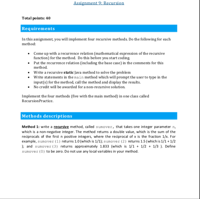 Solved Assignment 9 Recursion Total Points 40 Requirements 6319