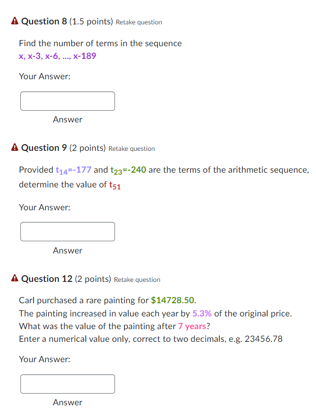 Solved A Question 8 (1.5 points) Retake question Find the | Chegg.com