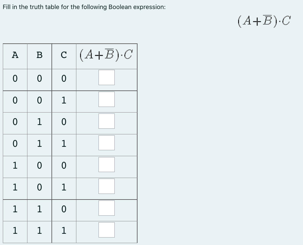 Solved Fill in the truth table for the following Boolean | Chegg.com