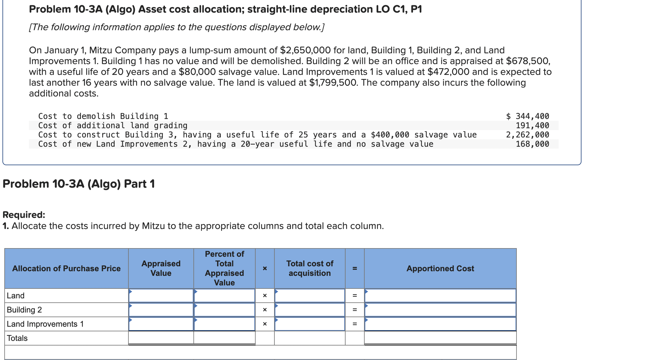 Solved Problem 10-3A (Algo) ﻿Asset cost allocation; | Chegg.com