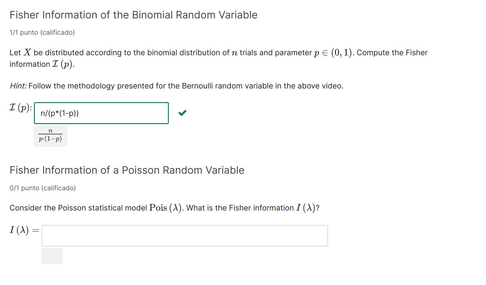 Solved Fisher Information of the Binomial Random Variable | Chegg.com