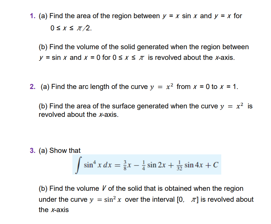 Solved 1. (a) Find the area of the region between y=xsinx | Chegg.com