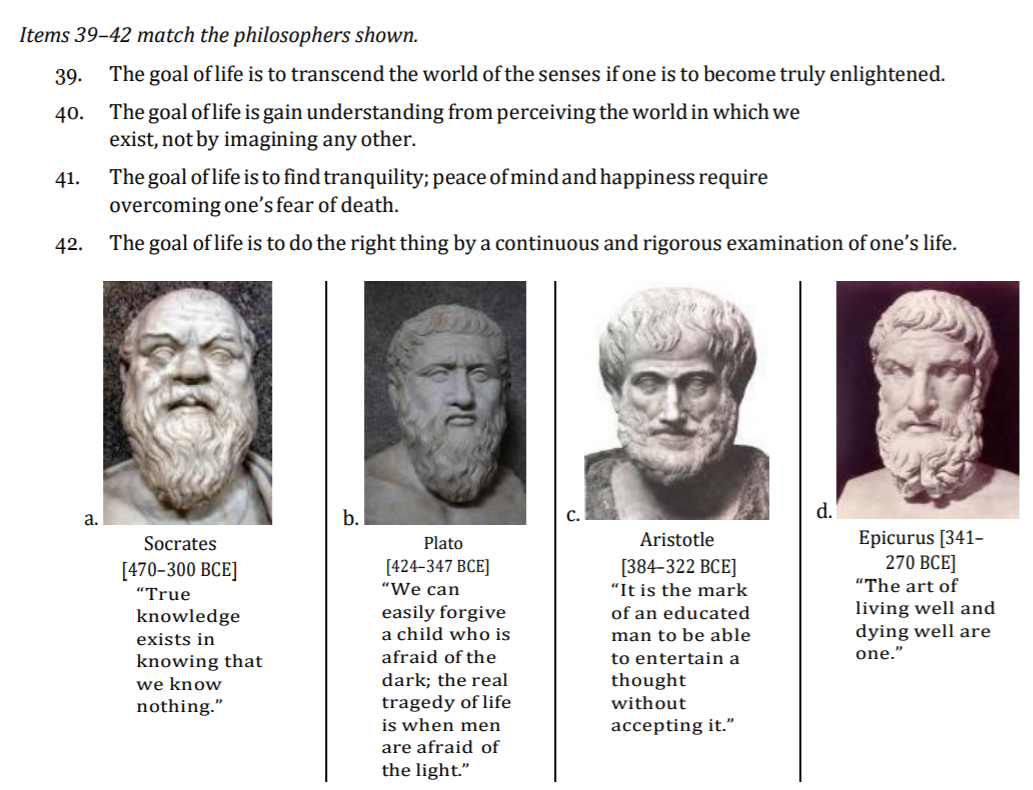 Solved Items 39-42 match the philosophers shown. 39. The | Chegg.com
