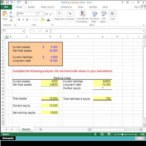 Solved X Building a balance sheet - Excel FORMULAS DATA | Chegg.com