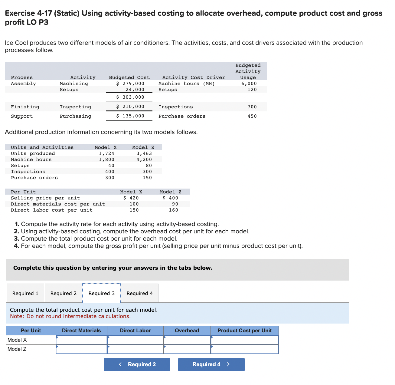 Solved Exercise 4-17 (Static) Using activity-based costing | Chegg.com