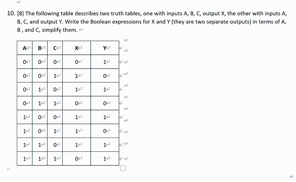 Solved 10. [8] The following table describes two truth | Chegg.com