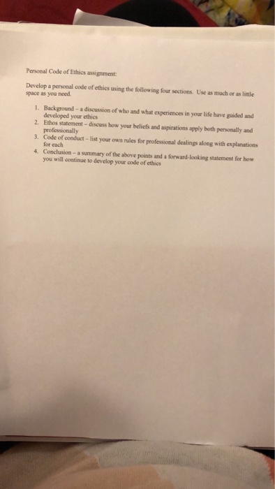 Solved Personal Code of Ethics assignment Develop a personal | Chegg.com