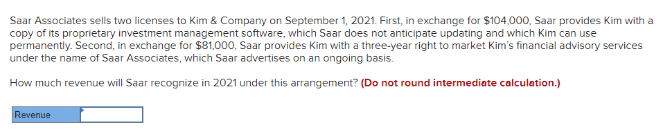 Solved Saar Associates sells two licenses to Kim & Company | Chegg.com