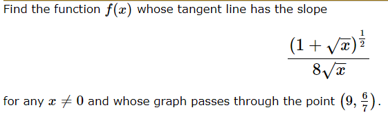 Solved Find the function f(x) whose tangent line has the | Chegg.com