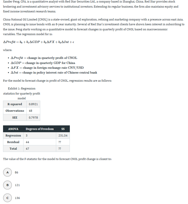 Solved Xander Feng, CFA, is a quantitative analyst with Red | Chegg.com