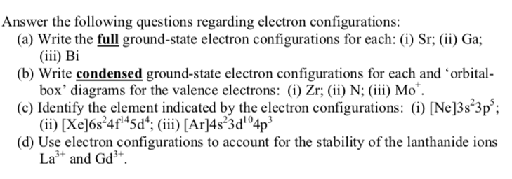 Solved Answer the following questions regarding electron | Chegg.com