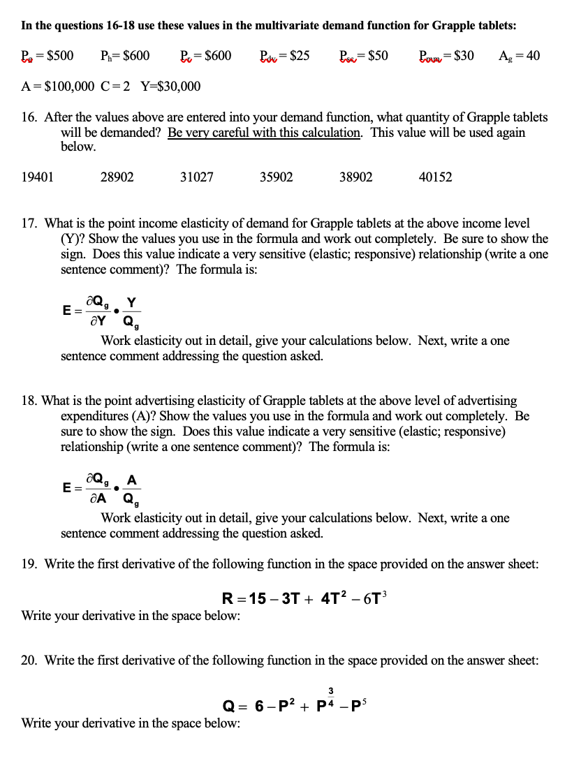 Solved The multivariate demand function below will be needed | Chegg.com