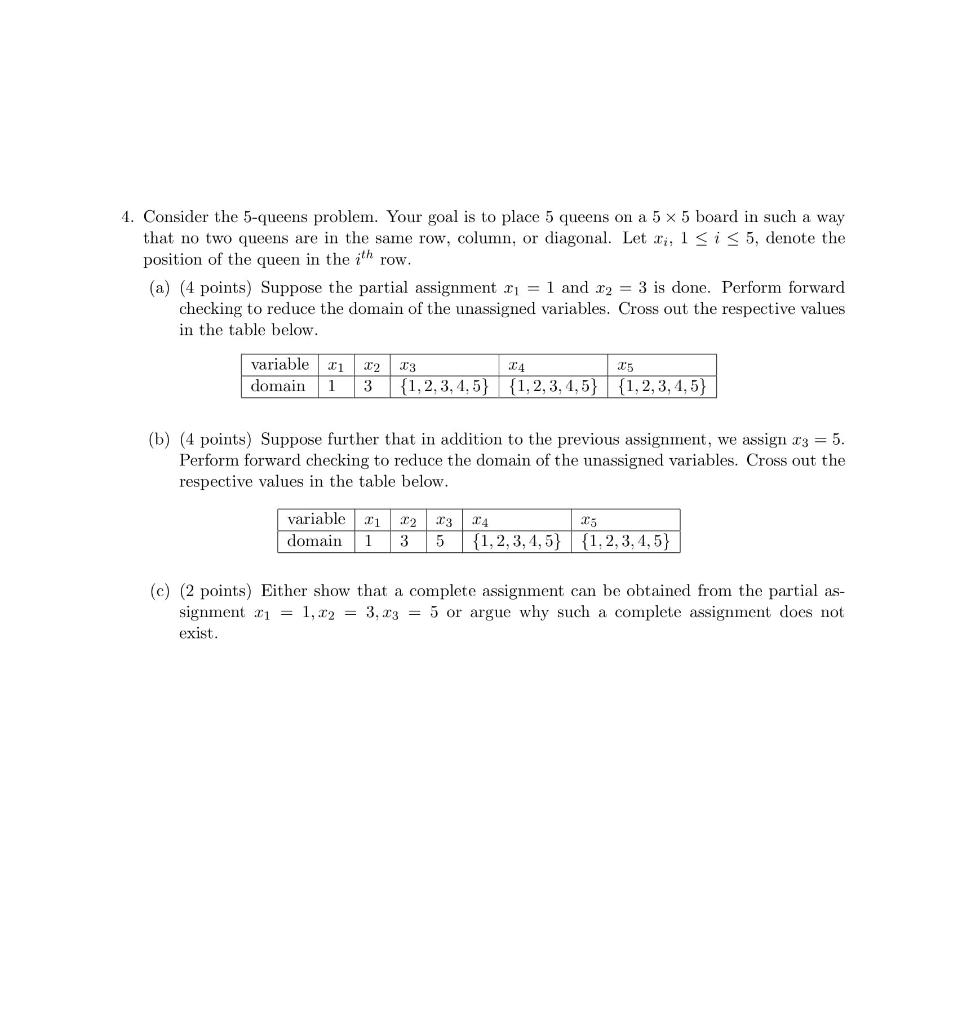 Solved 4. Consider the 5-queens problem. Your goal is to | Chegg.com