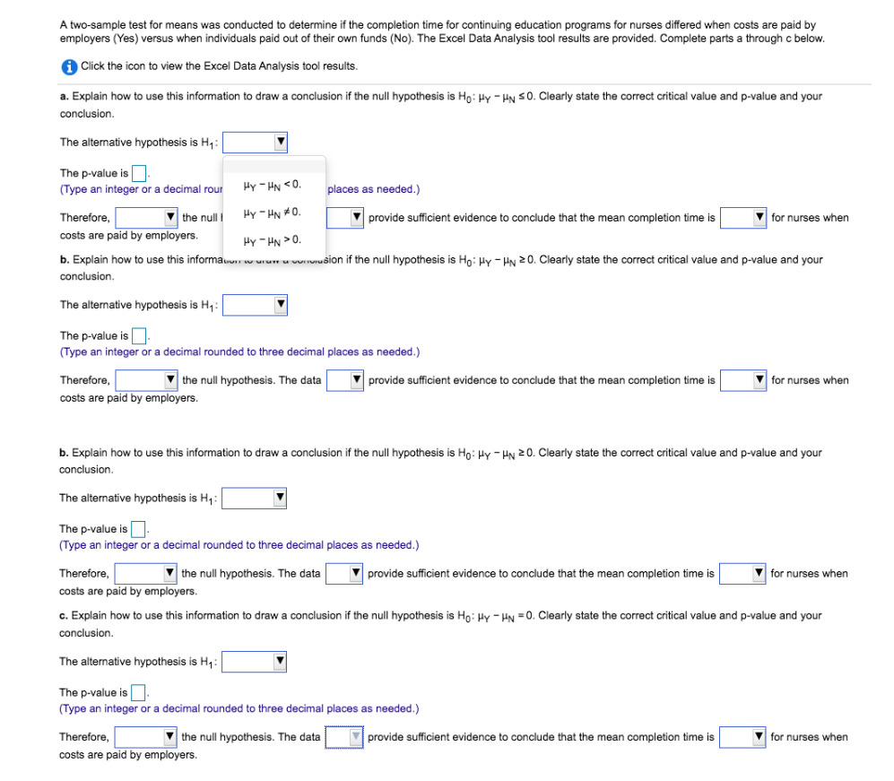 Solved A two-sample test for means was conducted to | Chegg.com