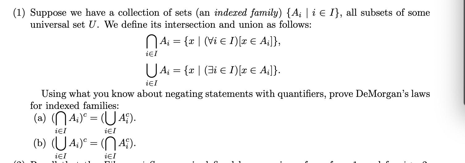 Solved (1) Suppose we have a collection of sets (an indexed | Chegg.com