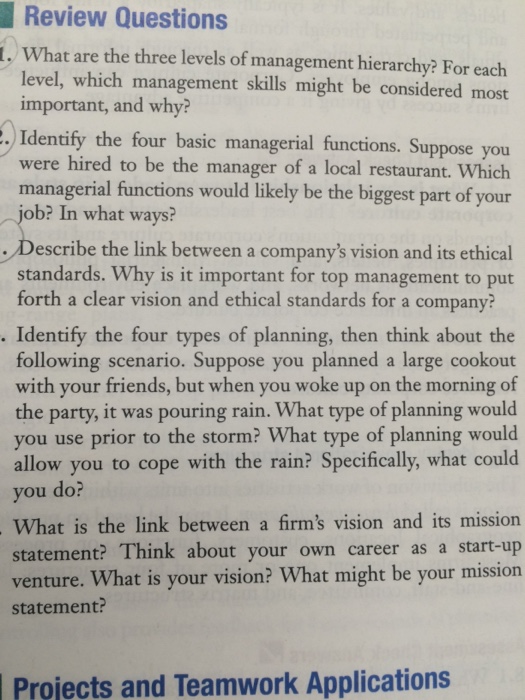 Solved What are the three levels of management hierarchy? | Chegg.com