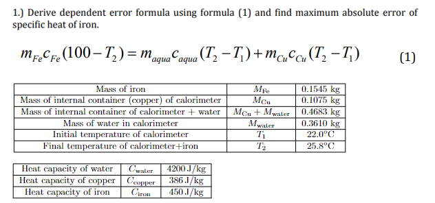 Solved 1.) Derive dependent error formula using formula (1) | Chegg.com